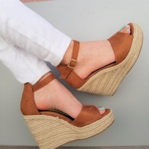 Shoes | Tan Suede Espadrille Wedge Heel Sandals | Poshmark